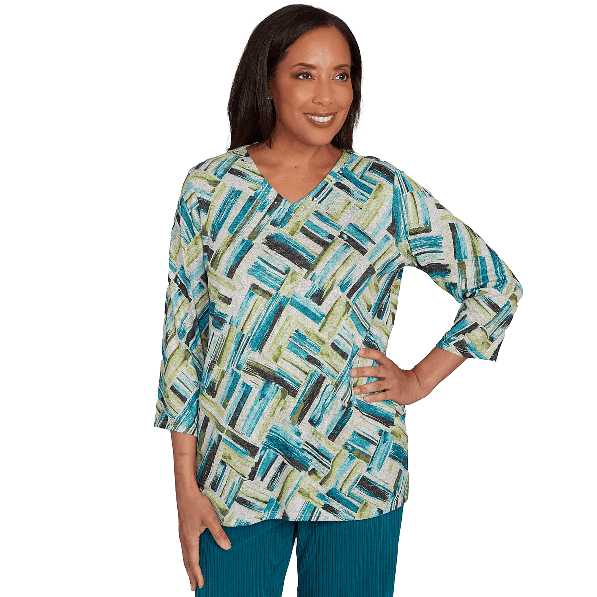 Click here for Petite Alfred Dunner Lake Champlain V Neck Brushst... prices
