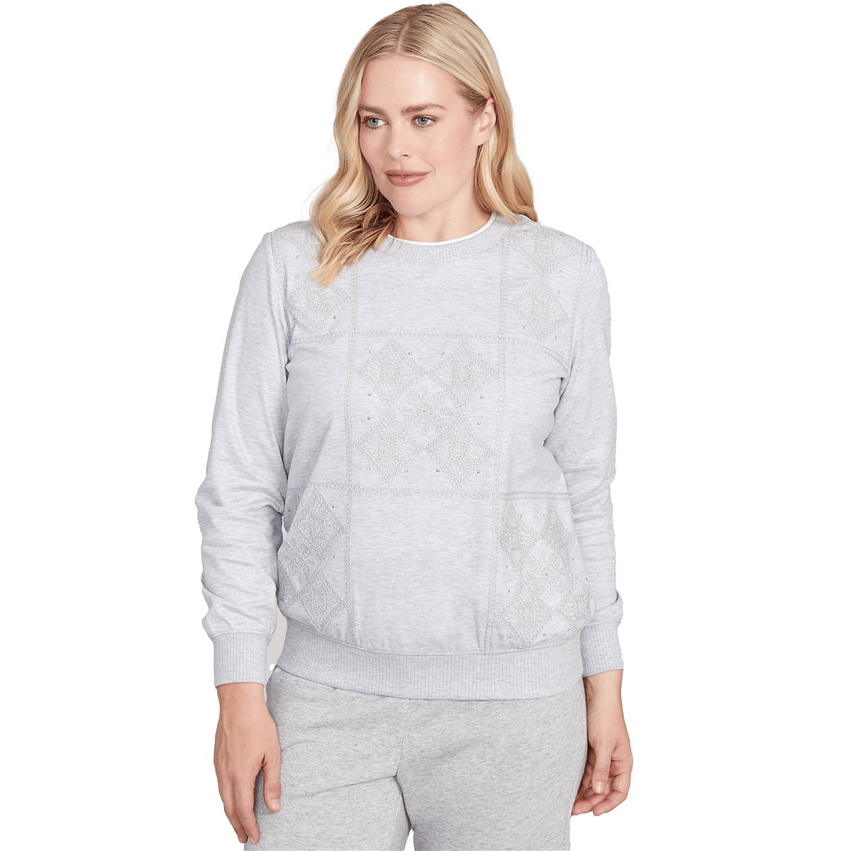 Womens Alfred Dunner Casual Vibe Snowflake Embroidery Sweater