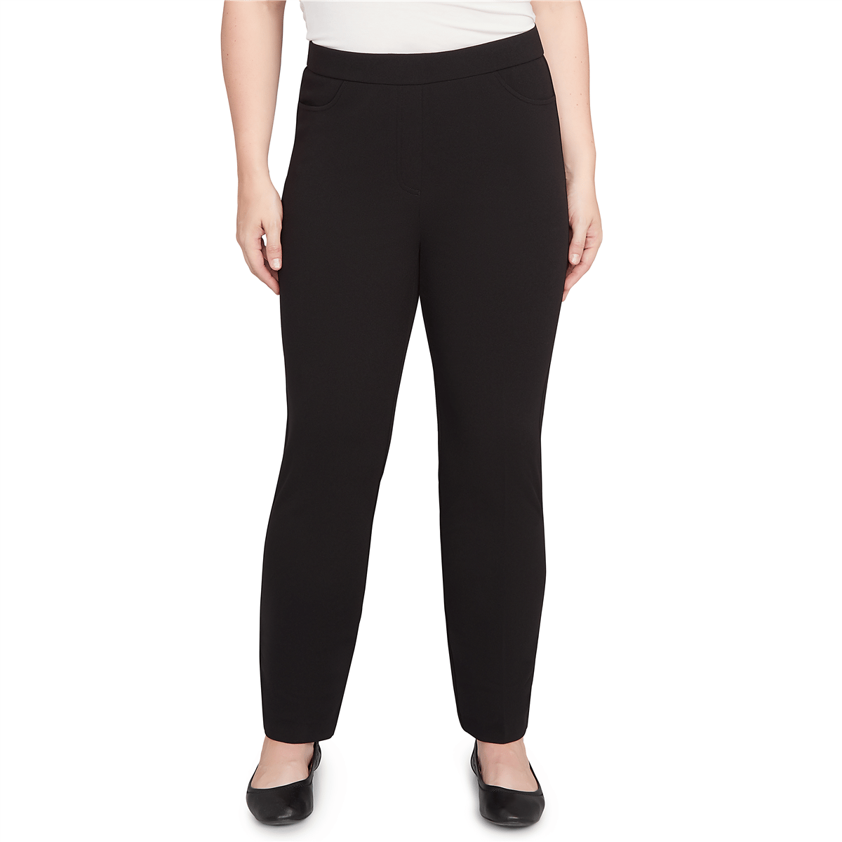 Alfred Dunner Womens Jet Setter Black Crepe Knit Medium Length Pants - Black