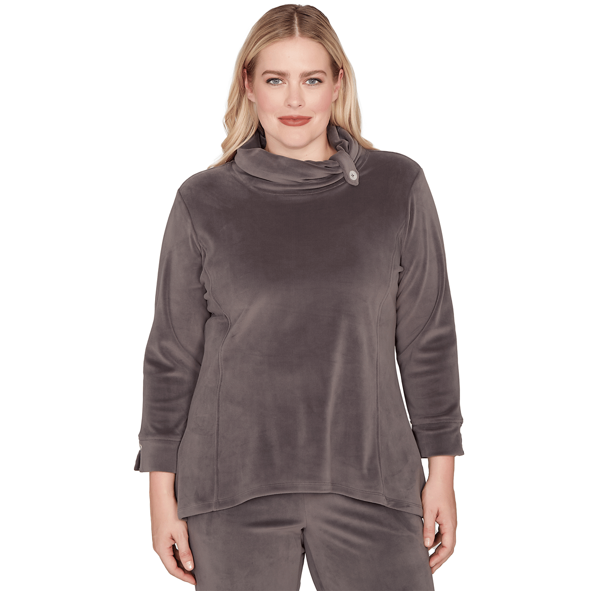 Alfred Dunner Calm Luxe Luxe Cowl Neck Top - Slate