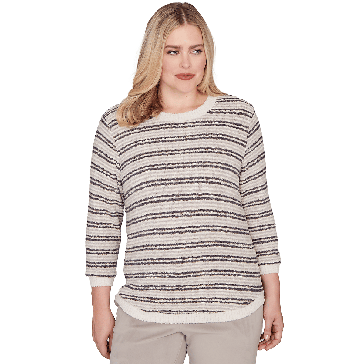 Plus Size Alfred Dunner Calm Luxe Stripe Eyelash Sweater