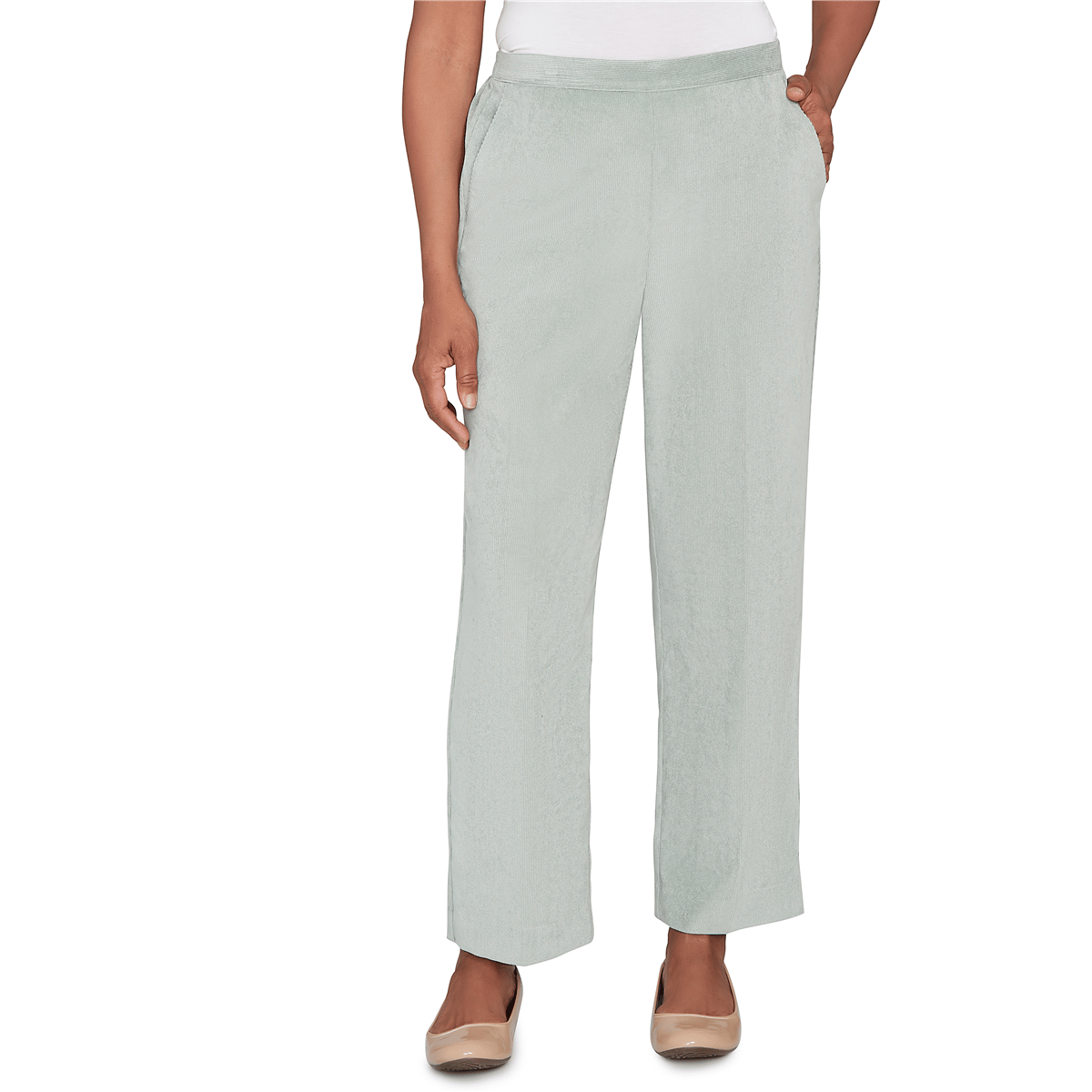 Alfred Dunner Stockbridge Pull-On Corduroy Flat Front Short Length Pant - Pewter