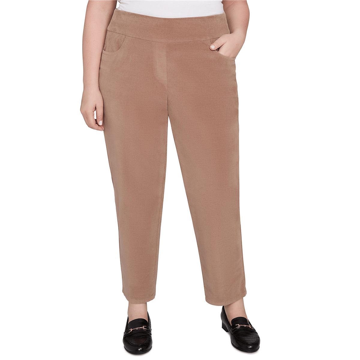 Alfred Dunner Plus Size Vienna Allure Fit Flat Front Corduroy Short Length Pant - Vanilla