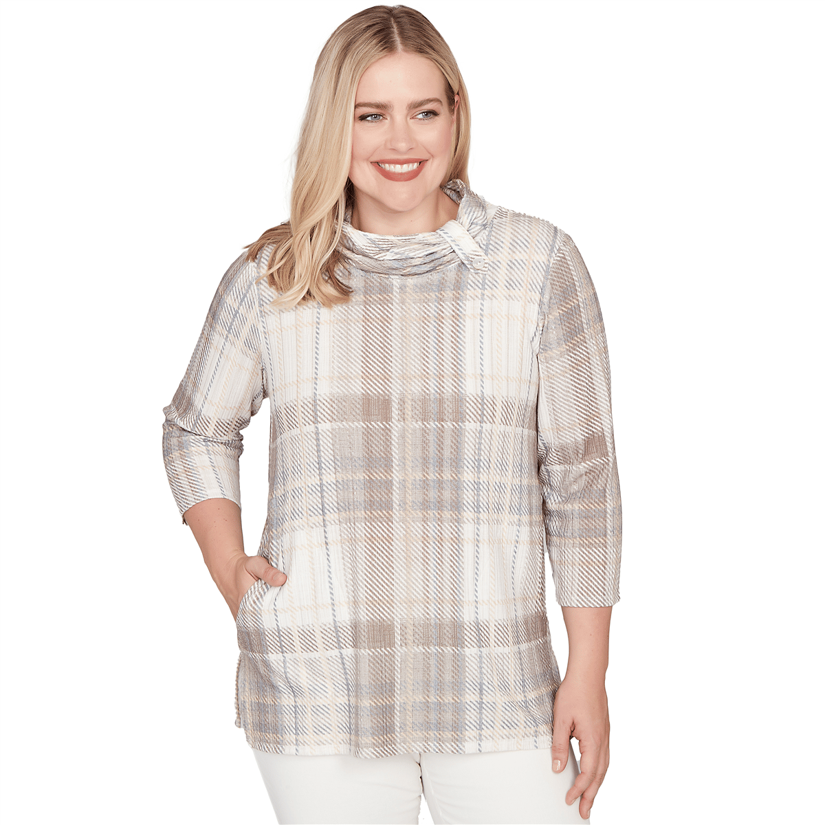 Click here for Petite Alfred Dunner Vienna Cowl Neck Plaid Sweate... prices