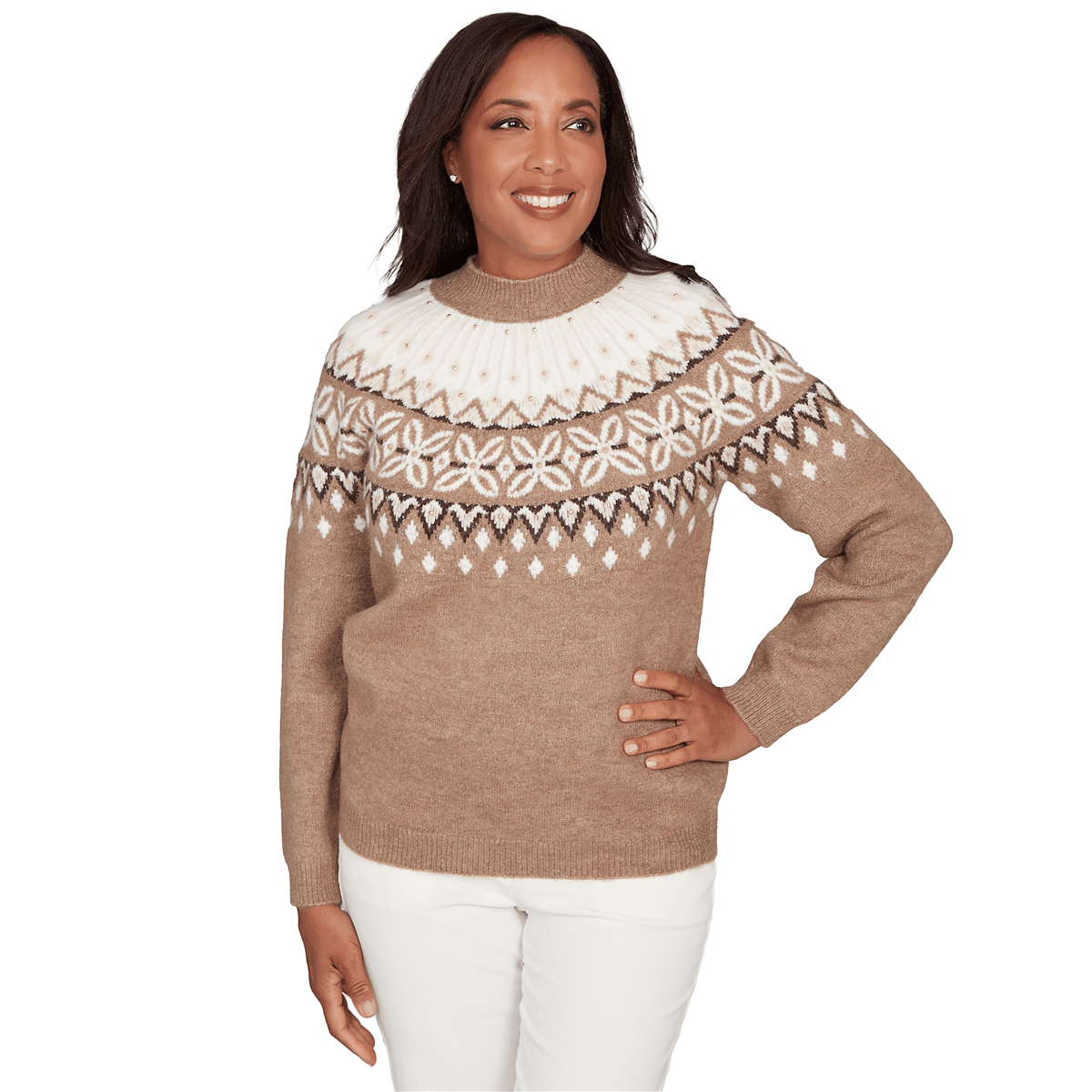 Click here for Petite Alfred Dunner Vienna Fair Isle Gold Studded... prices