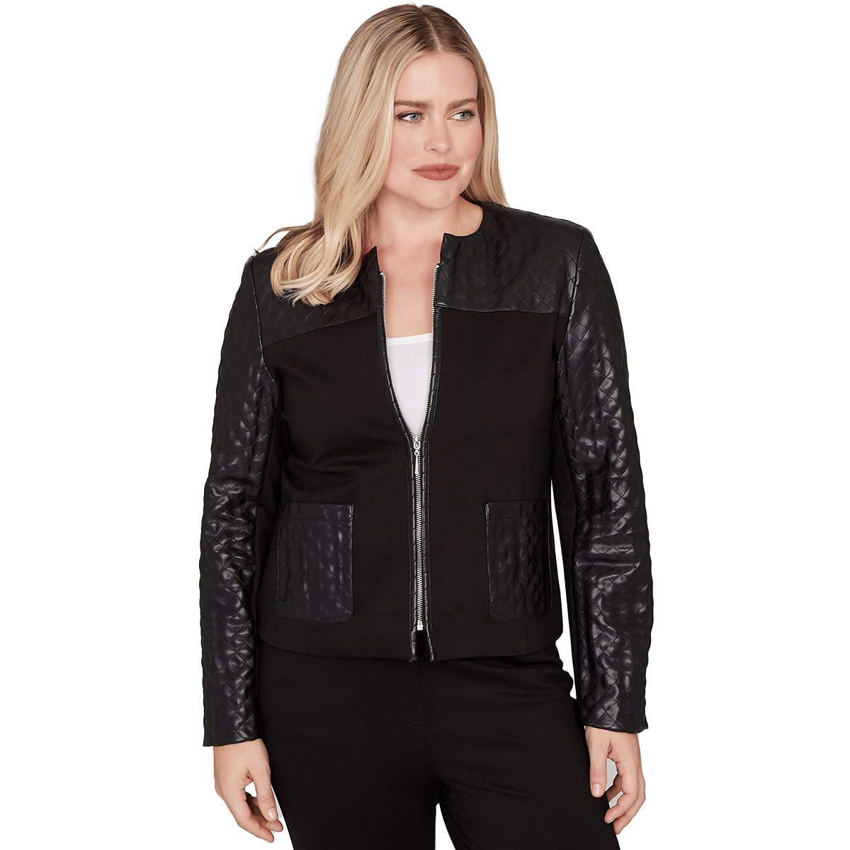 Alfred Dunner Barcelona Zip Front Stretch Ponte Jacket - Black