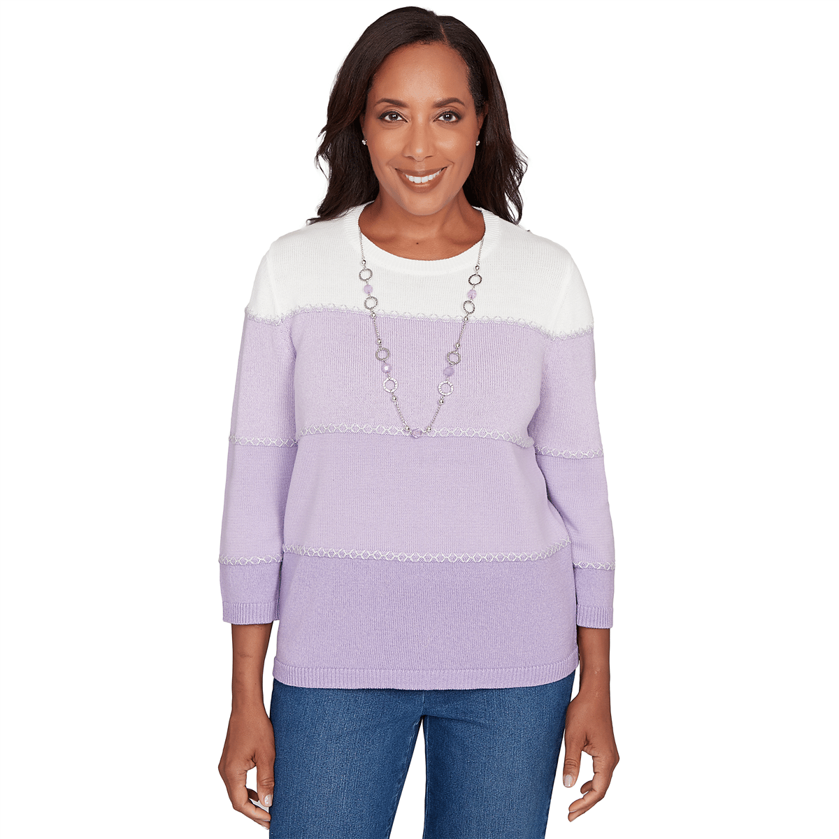 Womens Alfred Dunner Hilton Head Ombre Stripe Stitch Sweater