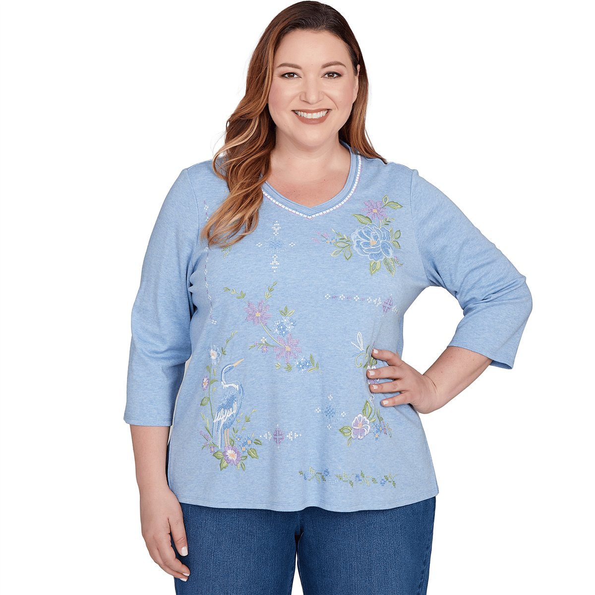 Plus Size Alfred Dunner Hilton Head Cross Stitch Floral Tee