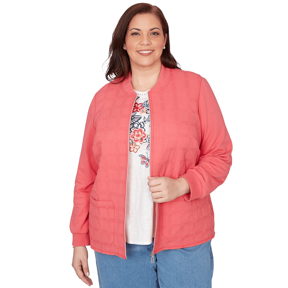 Click here for Plus Size Alfred Dunner Austin Quilted Knit Zip Fr... prices