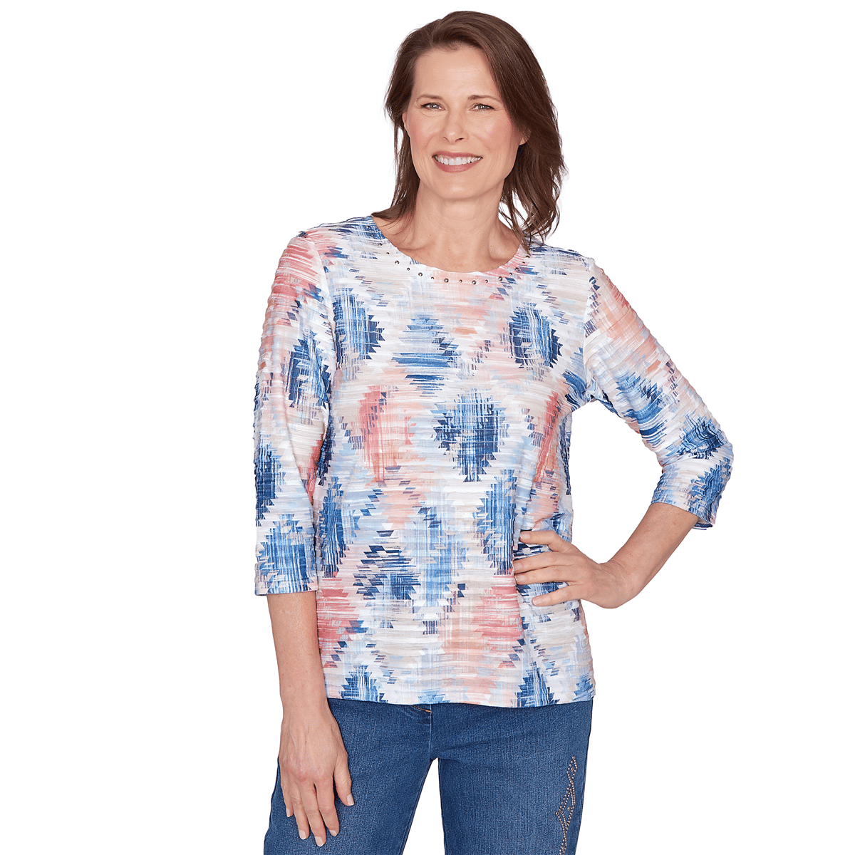 Click here for Petite Alfred Dunner Austin Aztec Diamond Blouse prices