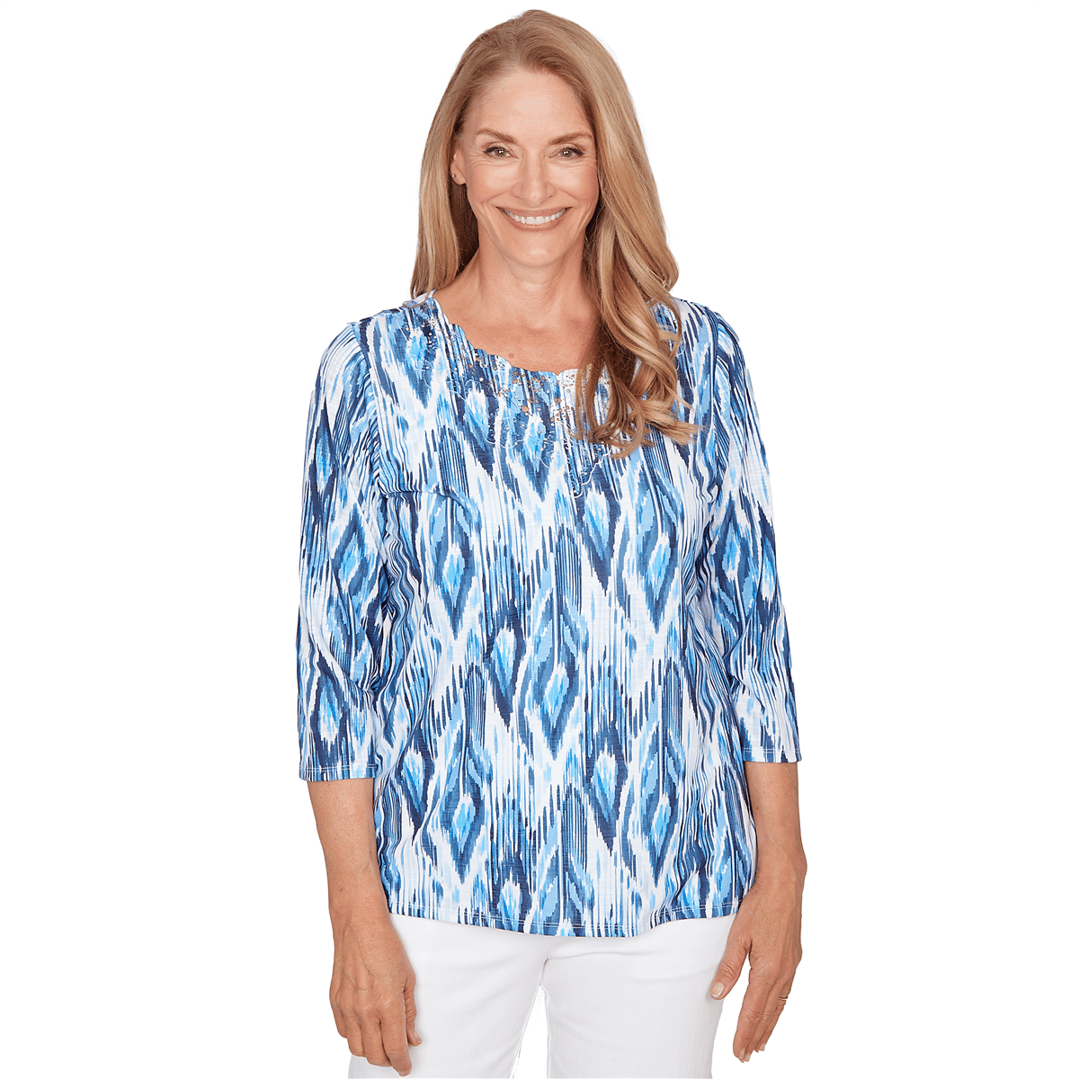 Click here for Petite Alfred Dunner Mykonos Ikat Embellished Blou... prices