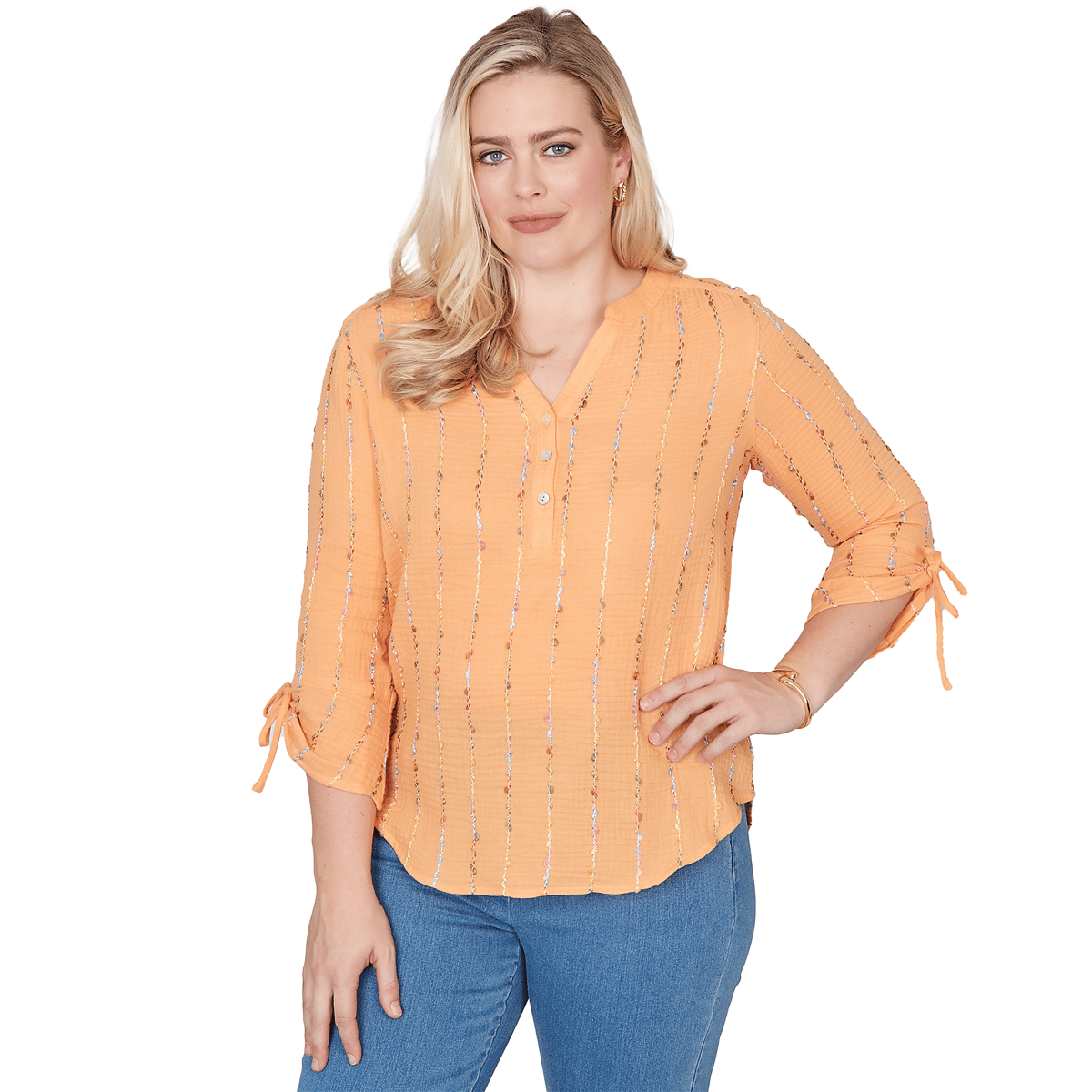 Click here for Petite Alfred Dunner Beachcomber Sequin Stripe Blo... prices