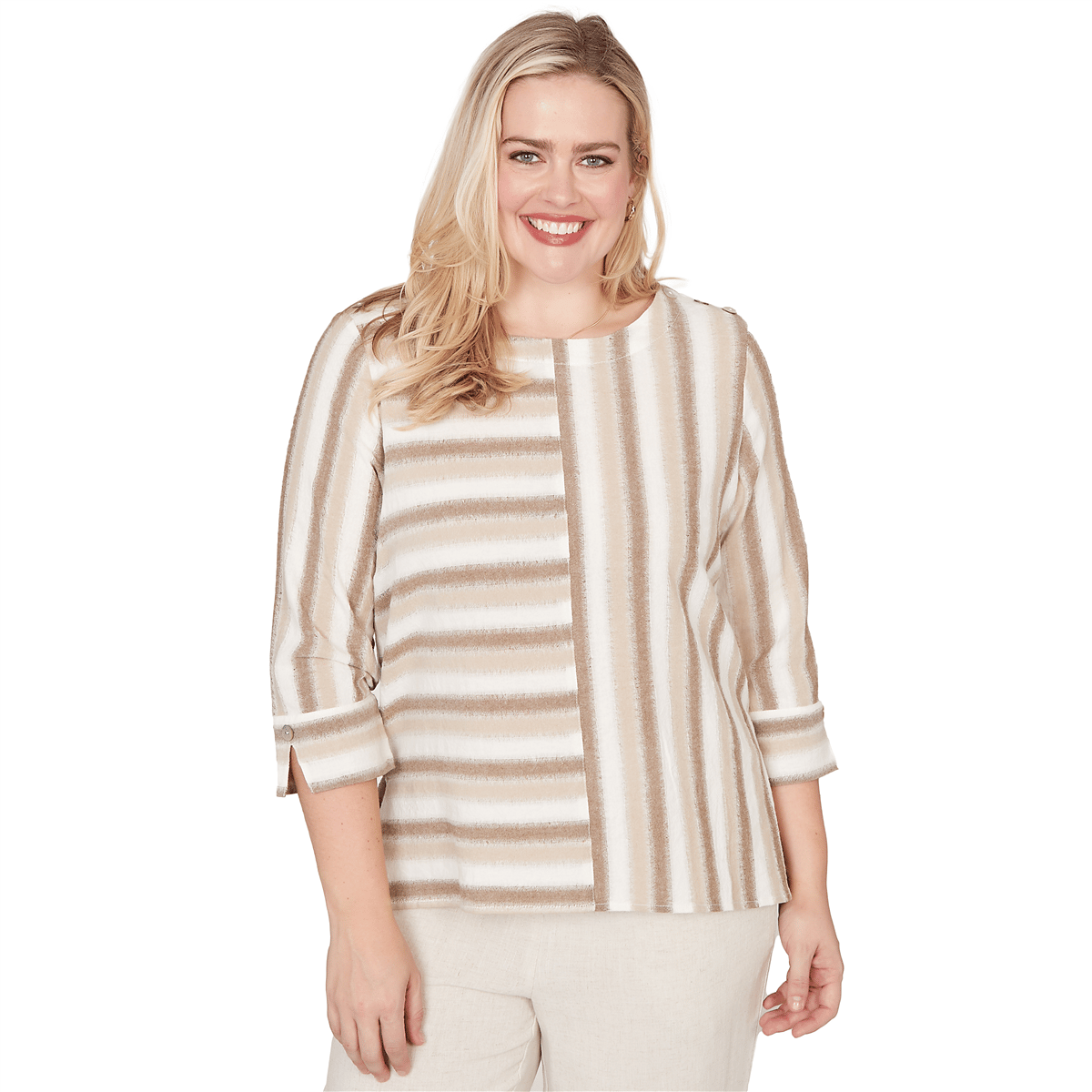 Click here for Petite Alfred Dunner Natural Wonder 3/4 Sleeve Str... prices