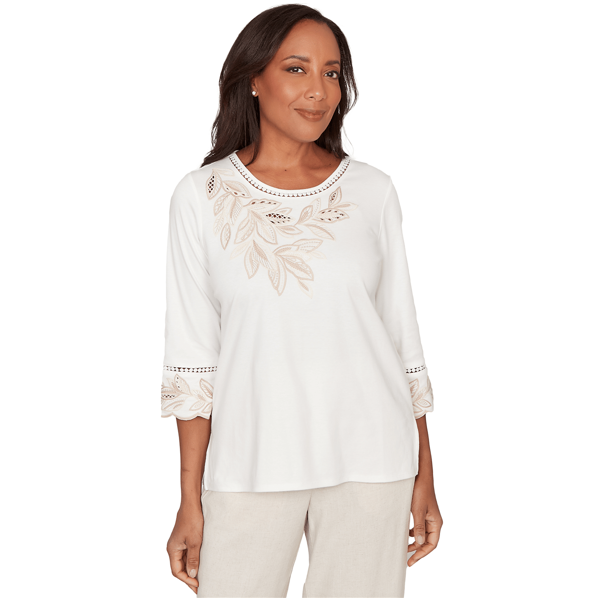 Click here for Petite Alfred Dunner Natural Wonder Leaf Embroider... prices