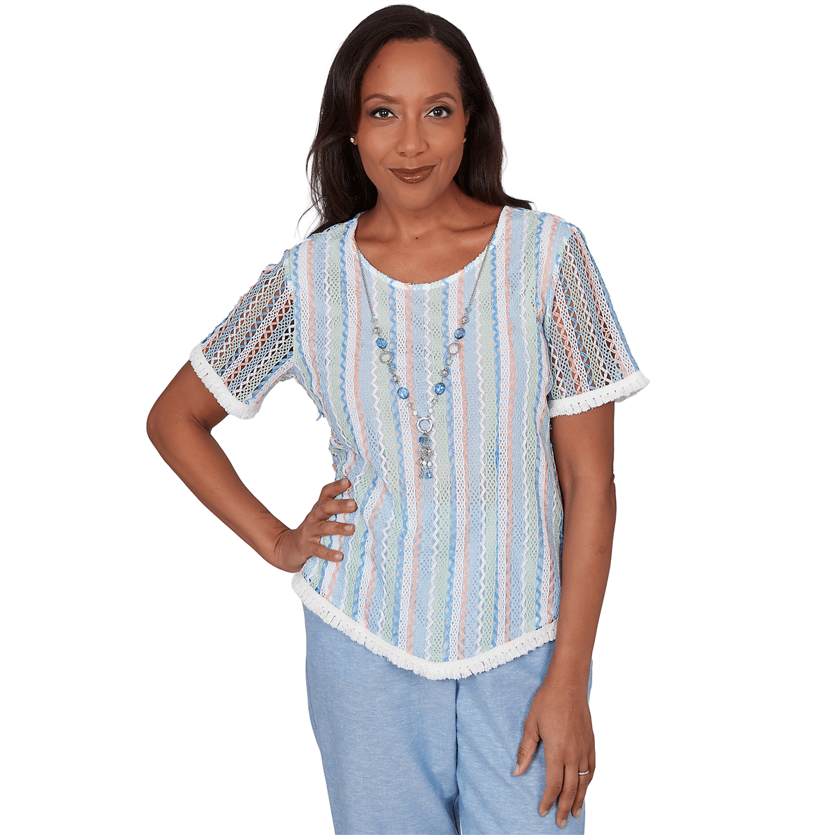 Click here for Womens Alfred Dunner Caribbean Blues Textured Stri... prices