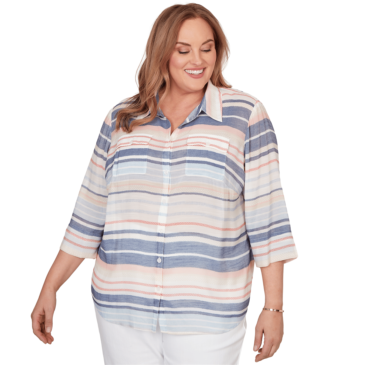 Click here for Plus Size Alfred Dunner Port Side Stripe Button Fr... prices