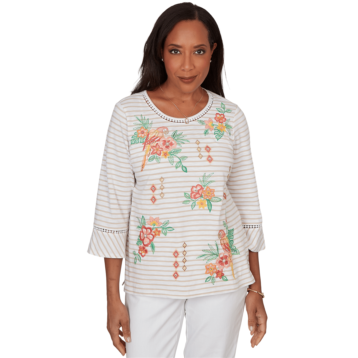 Click here for Petite Alfred Dunner Resort Living Tropical Stripe... prices