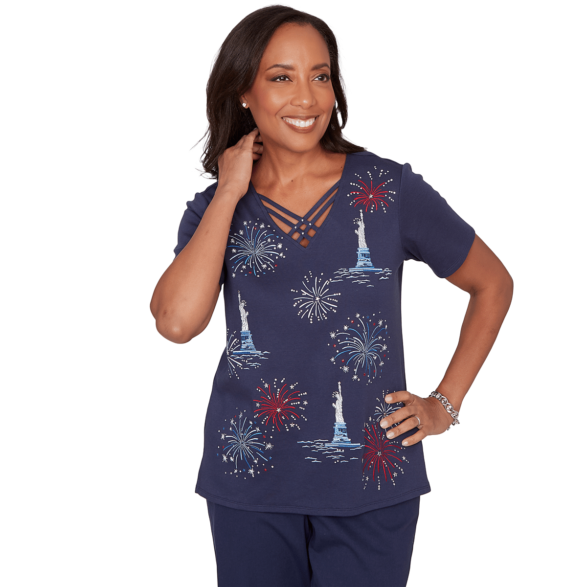 Click here for Womens Alfred Dunner Lady Liberty Fireworks Embroi... prices