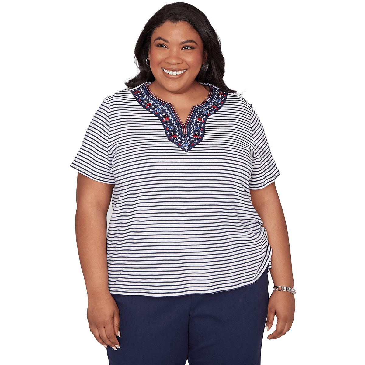 Click here for Plus Size Alfred Dunner Lady Liberty Embroidery Ne... prices