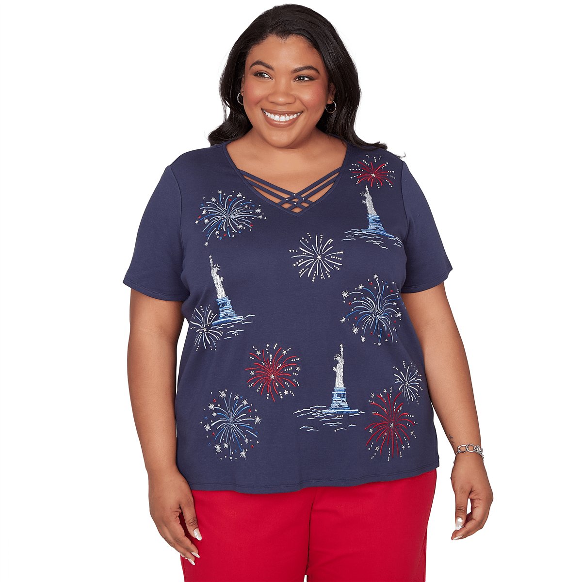Click here for Plus Size Alfred Dunner Lady Liberty Fireworks Emb... prices