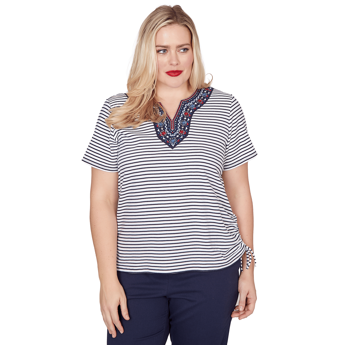 Click here for Petite Alfred Dunner Lady Liberty Embroidery Neck... prices