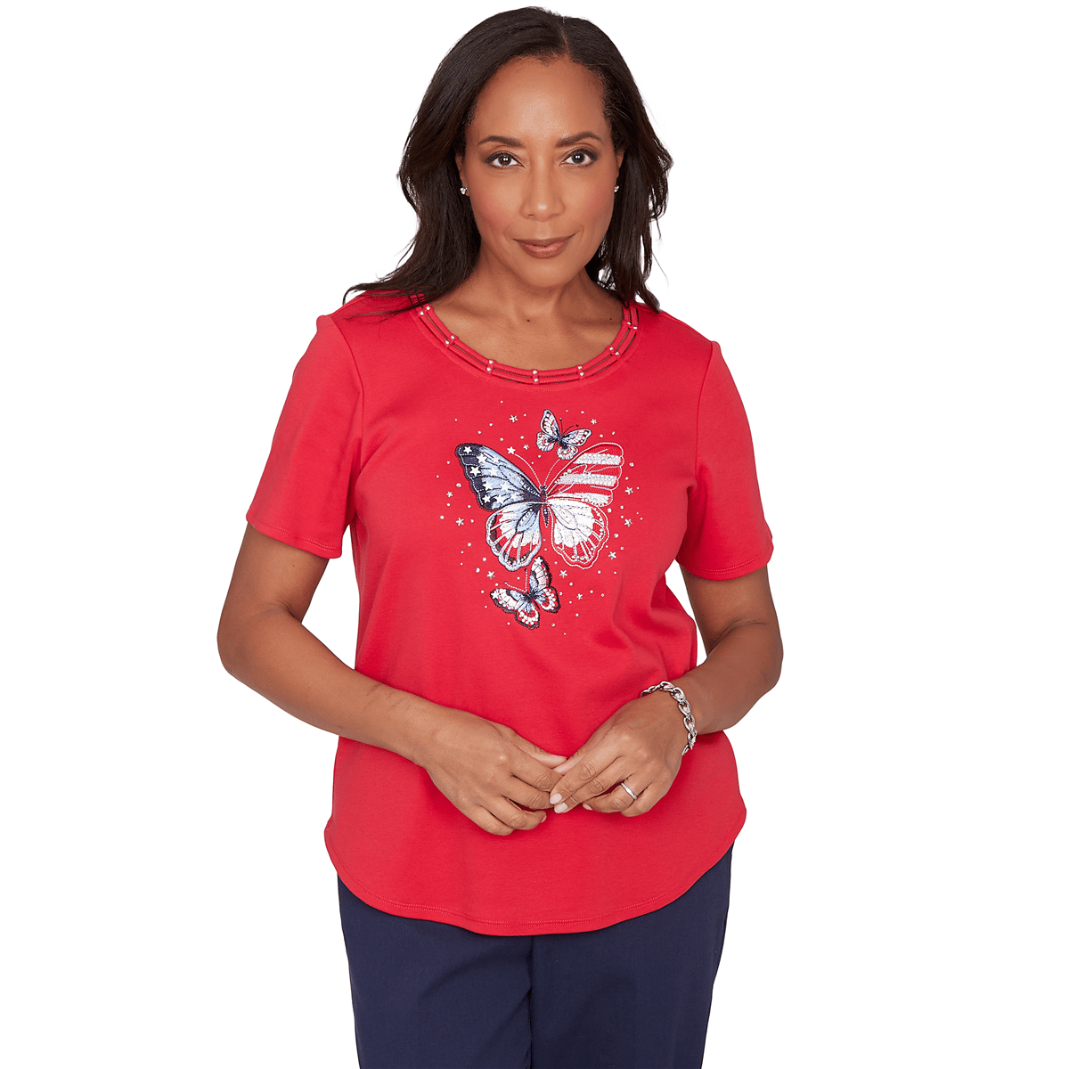 Click here for Petite Alfred Dunner Lady Liberty Butterfly Embroi... prices