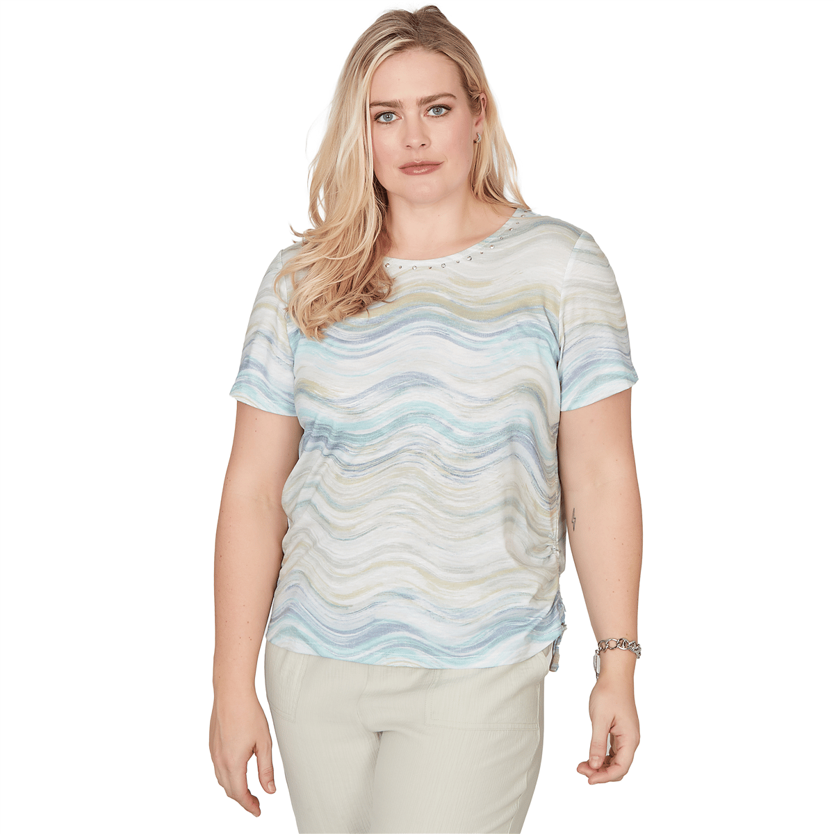 Click here for Petite Alfred Dunner Vintage Charm Wavy Stripe Blo... prices