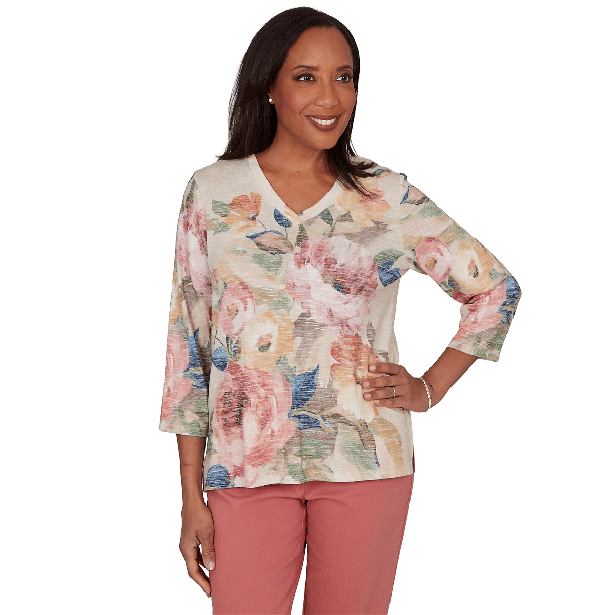 Click here for Womens Alfred Dunner Camden Market Bold Rose V Nec... prices