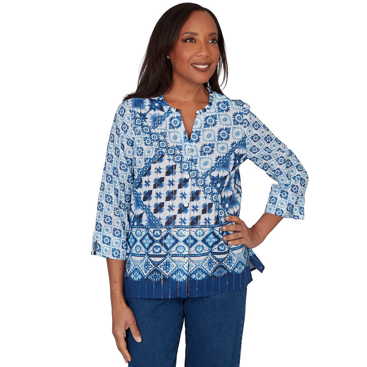 Click here for Womens Alfred Dunner Indigo Girls 3/4 Sleeve Patch... prices