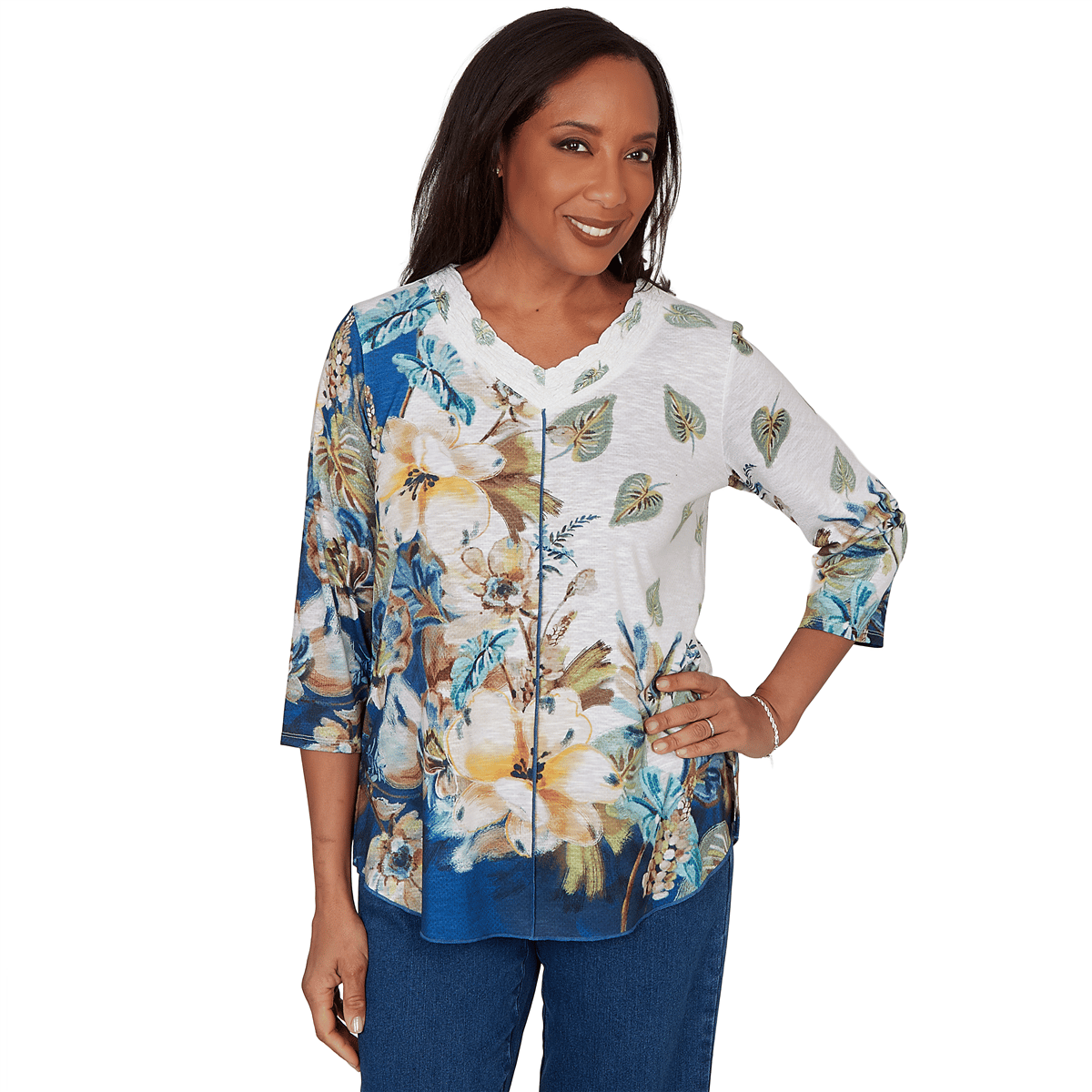 Click here for Womens Alfred Dunner Indigo Girls 3/4 Sleeve Flora... prices