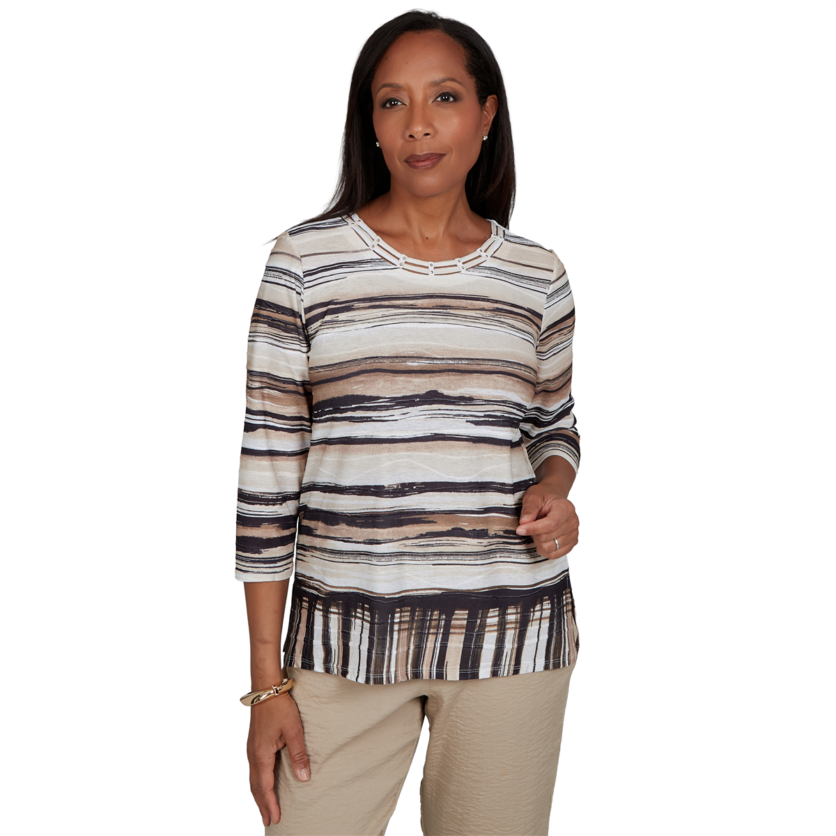 Click here for Petite Alfred Dunner Travel Advisory Scratched Str... prices