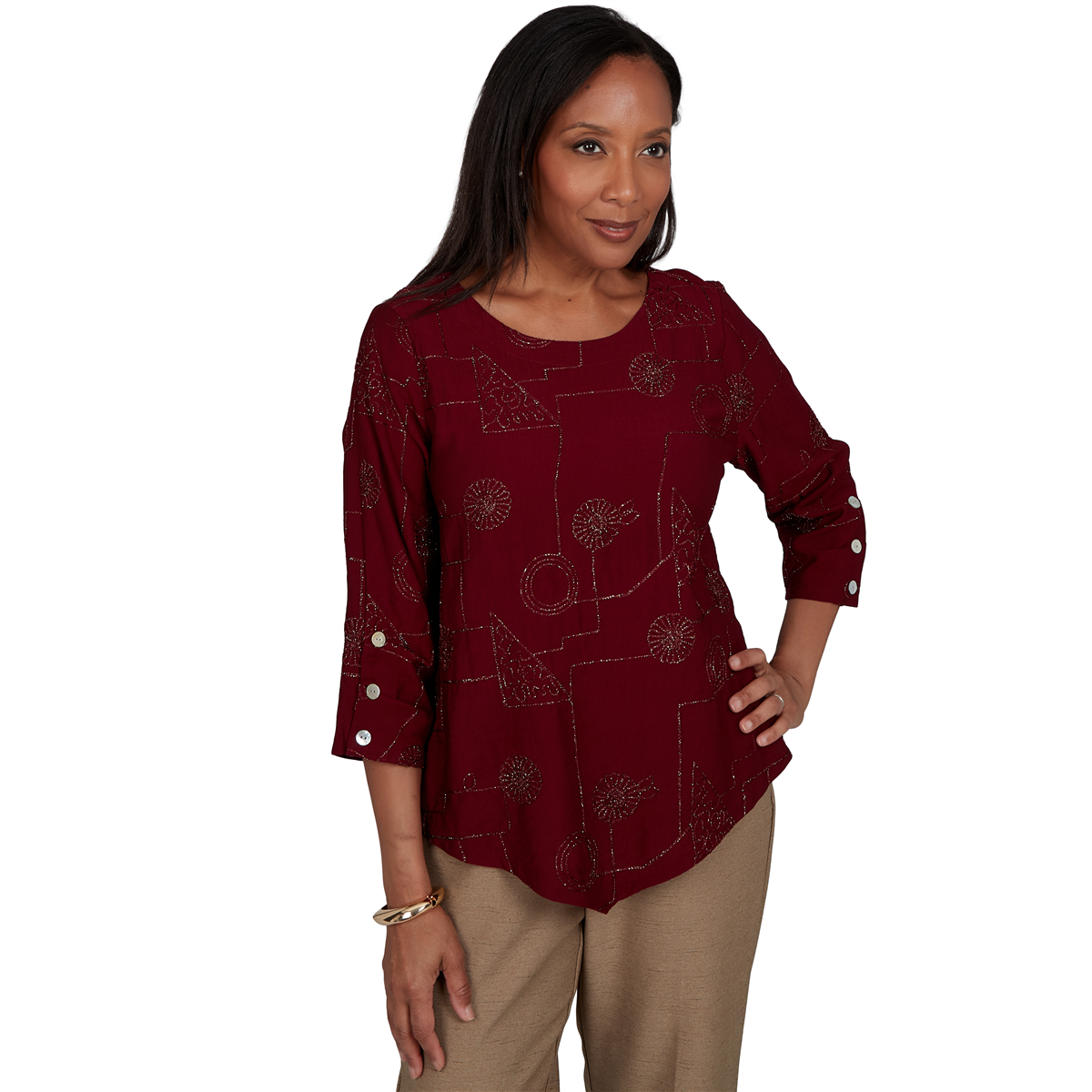 Click here for Womens Alfred Dunner Union 3/4 Sleeve Sparkle Sout... prices
