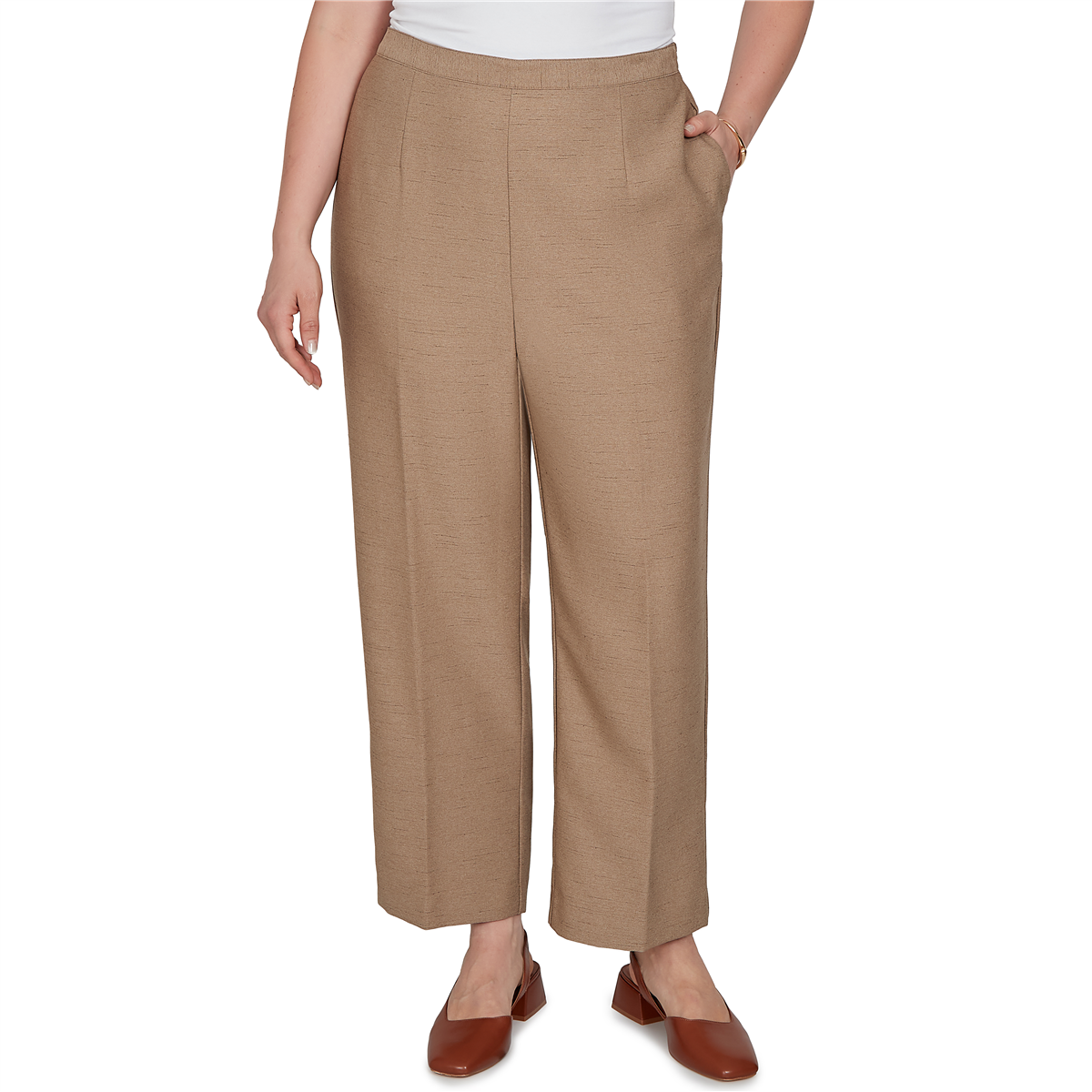 Alfred Dunner Plus Size Union Square Neutral Woven Short-Length Pants - Pecan