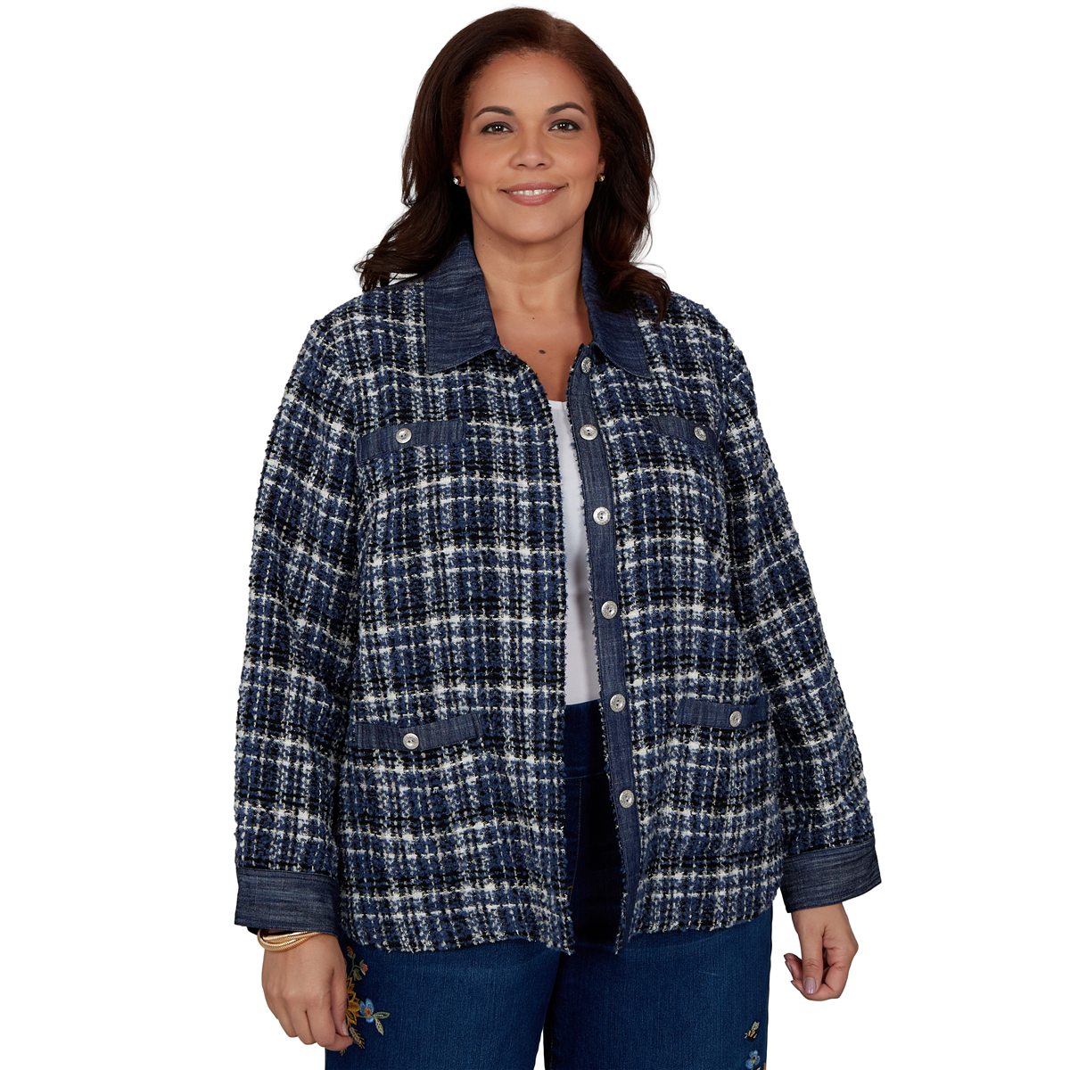 Click here for Plus Size Alfred Dunner Tuscany Denim Trim Plaid E... prices