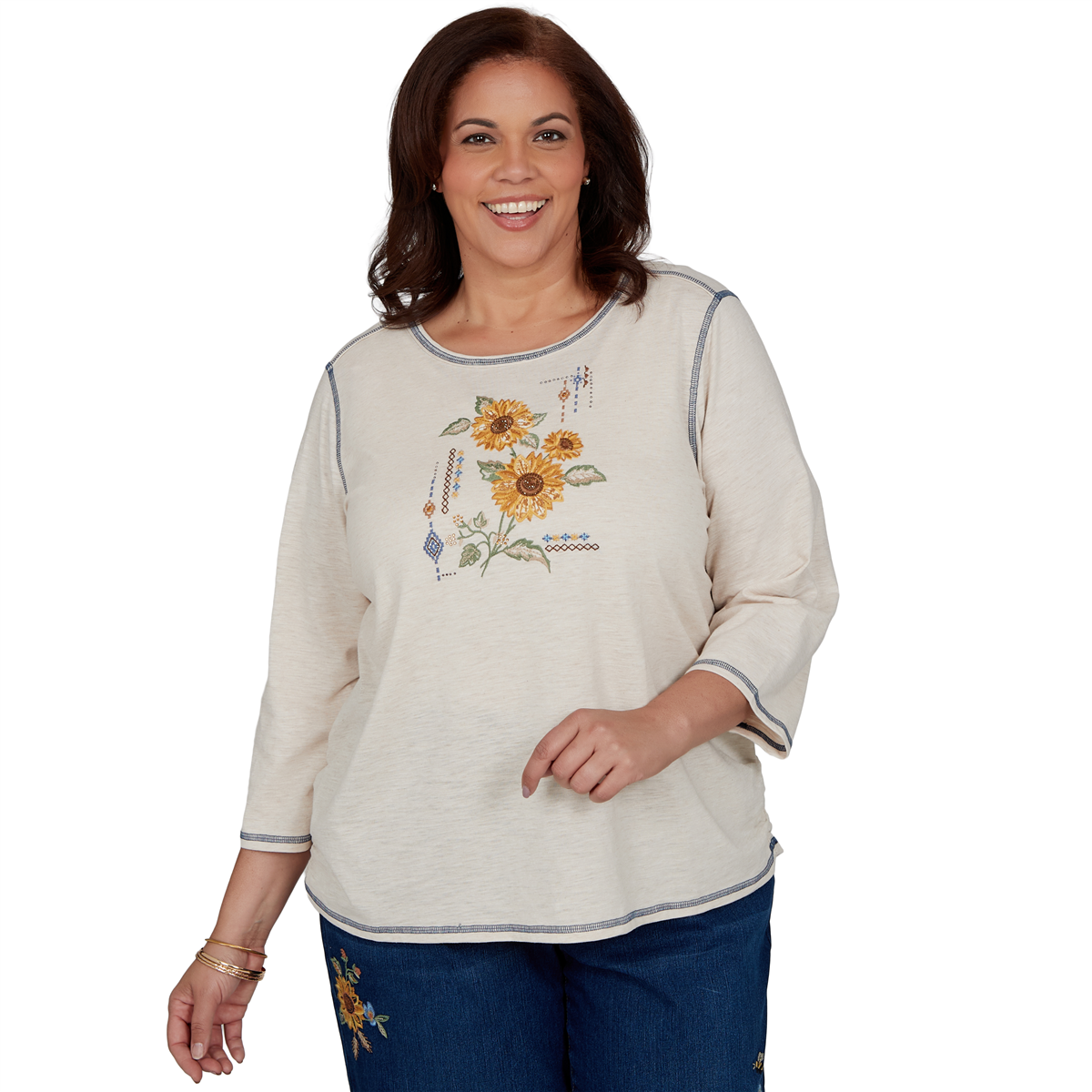 Click here for Plus Size Alfred Dunner Tuscany Sunflower Embroide... prices