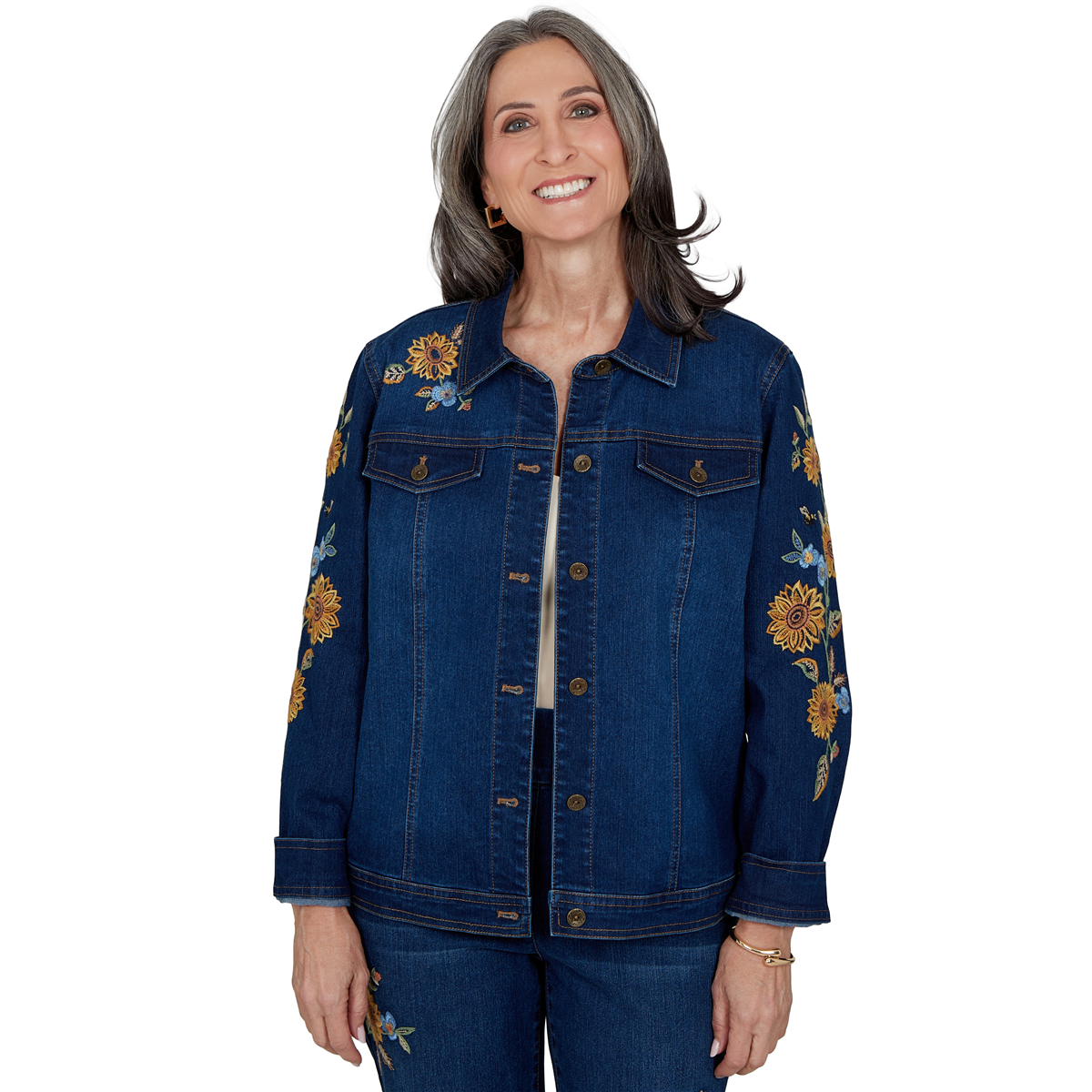 Click here for Petite Alfred Dunner Tuscany Sunflower Embroidered... prices