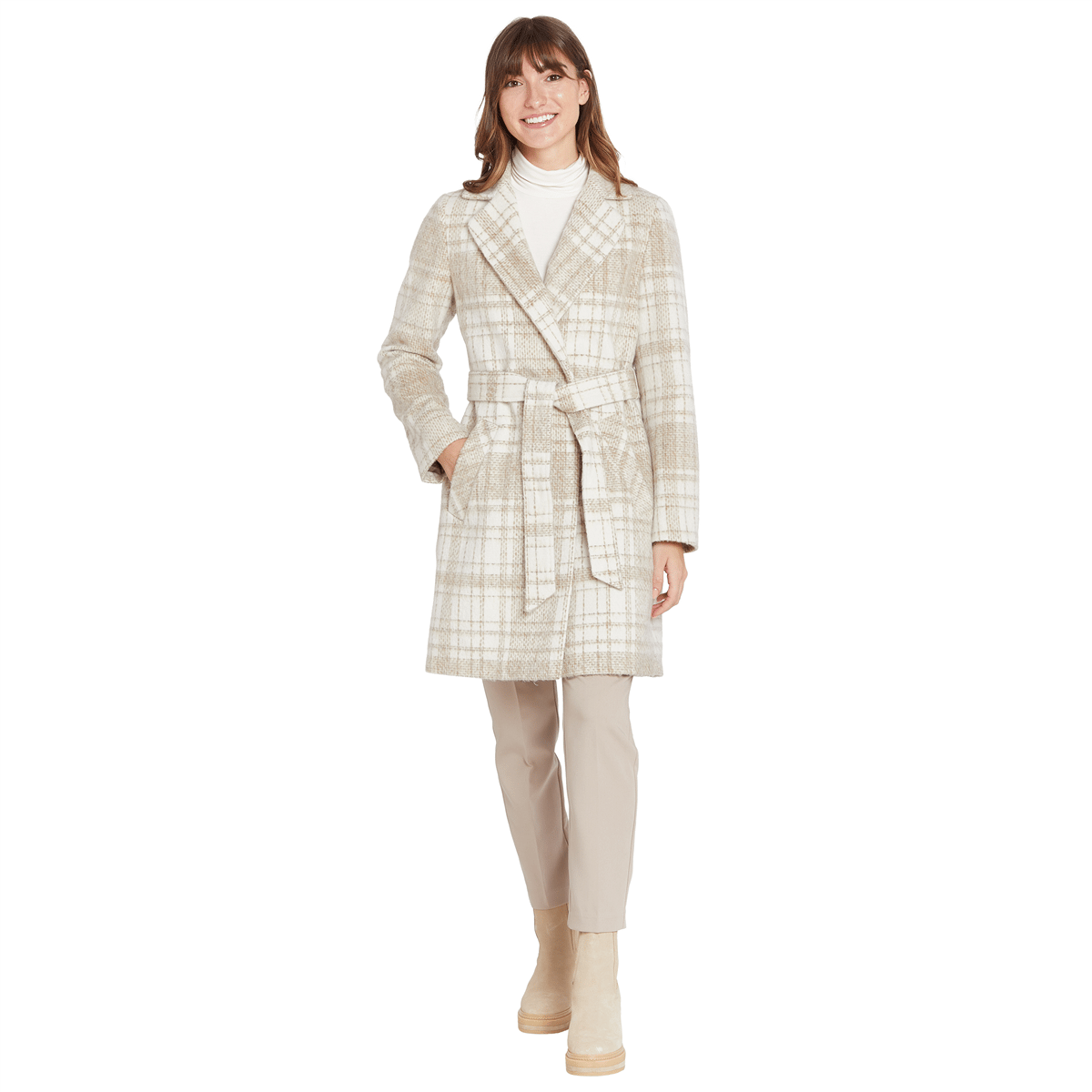Click here for Womens Nine West Plaid Faux Wool Coat With Belt prices