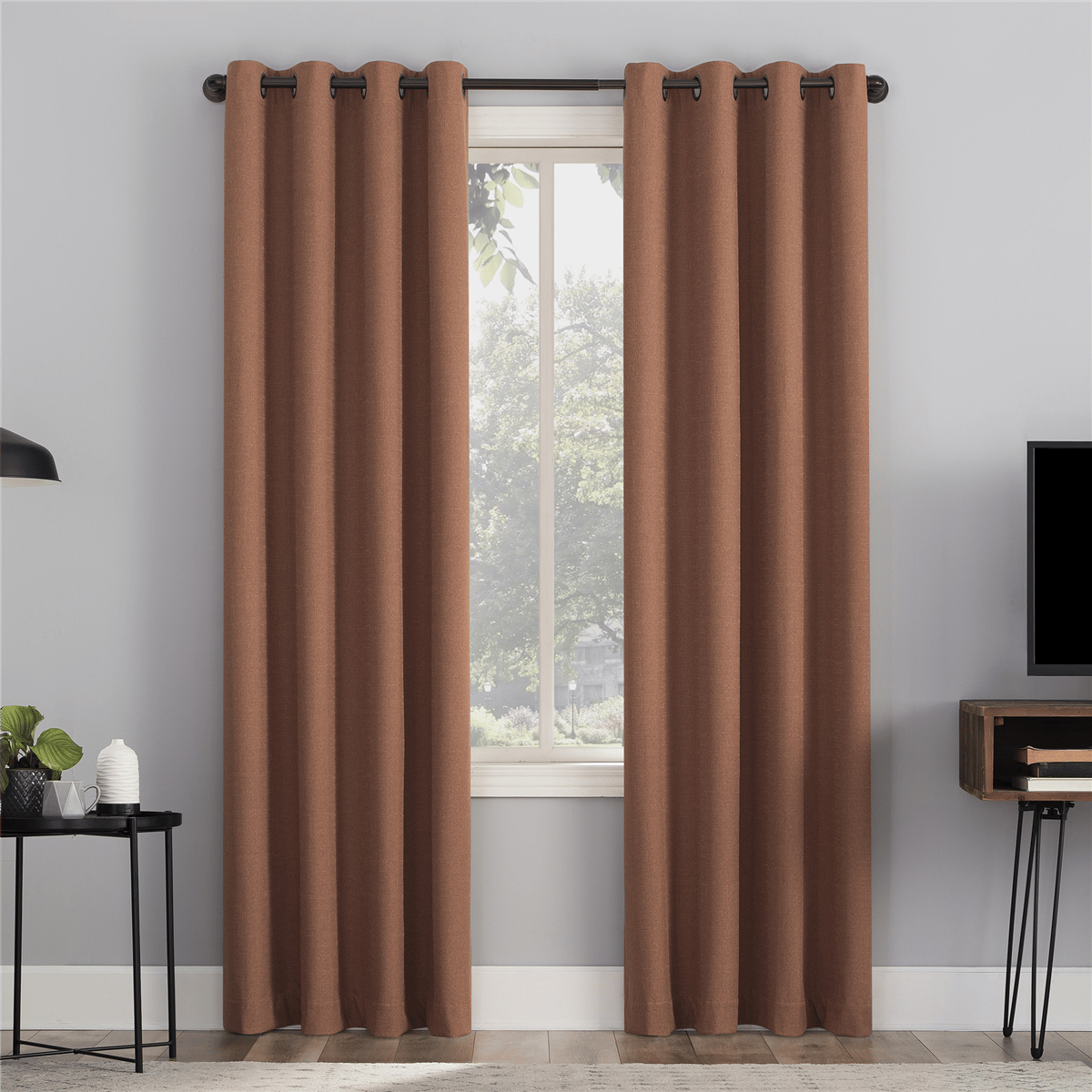 Cayden Grid Texture Draft Shield Fleece Insulated 100 Blackout Grommet Curtain Panel - Coal