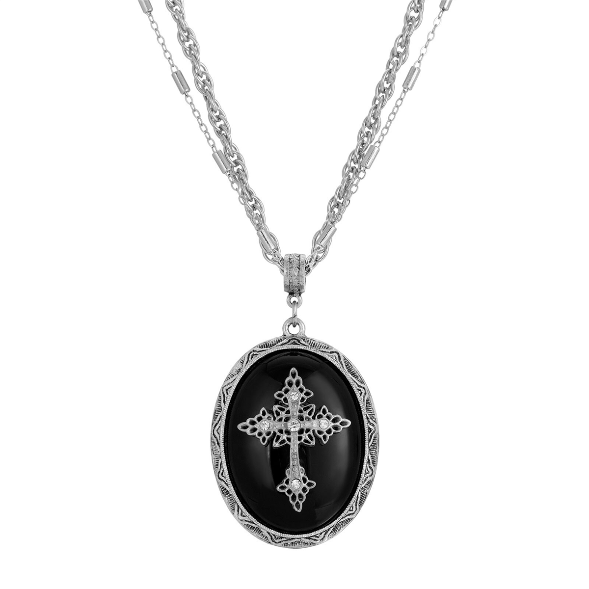 Click here for Symbols of Faith Pewter Cross Oval Semi-Precious N... prices