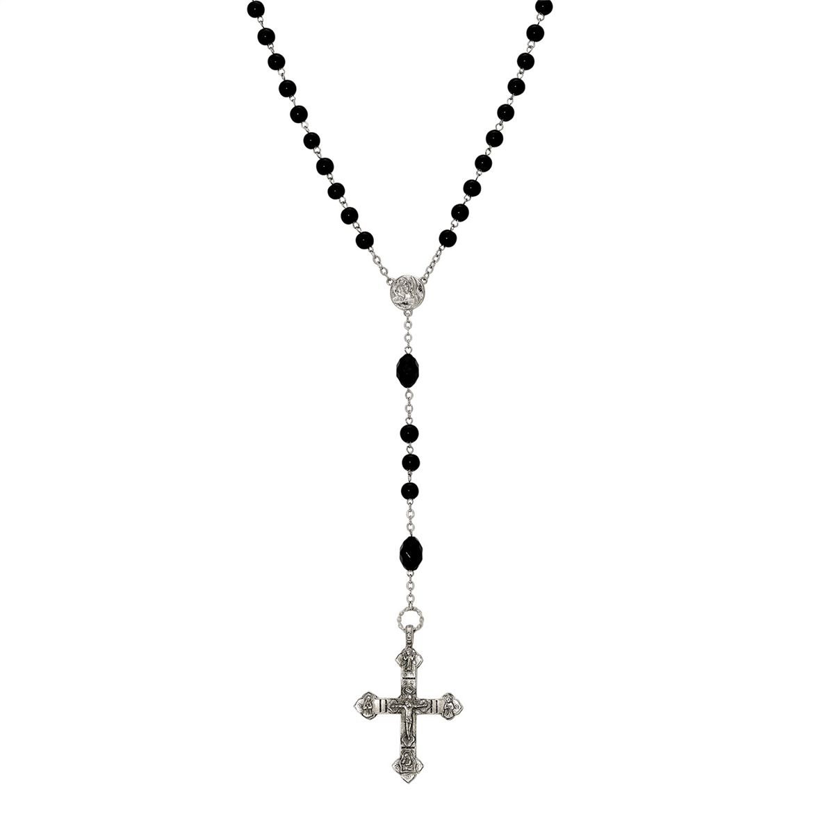 Click here for Symbols of Faith Black Glass Bead with Pewter Cruc... prices