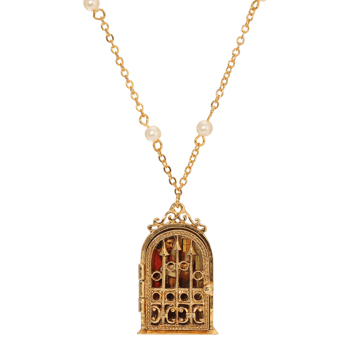 Click here for Symbols of Faith Gold-Tone Jesus Locket Faux Pearl... prices