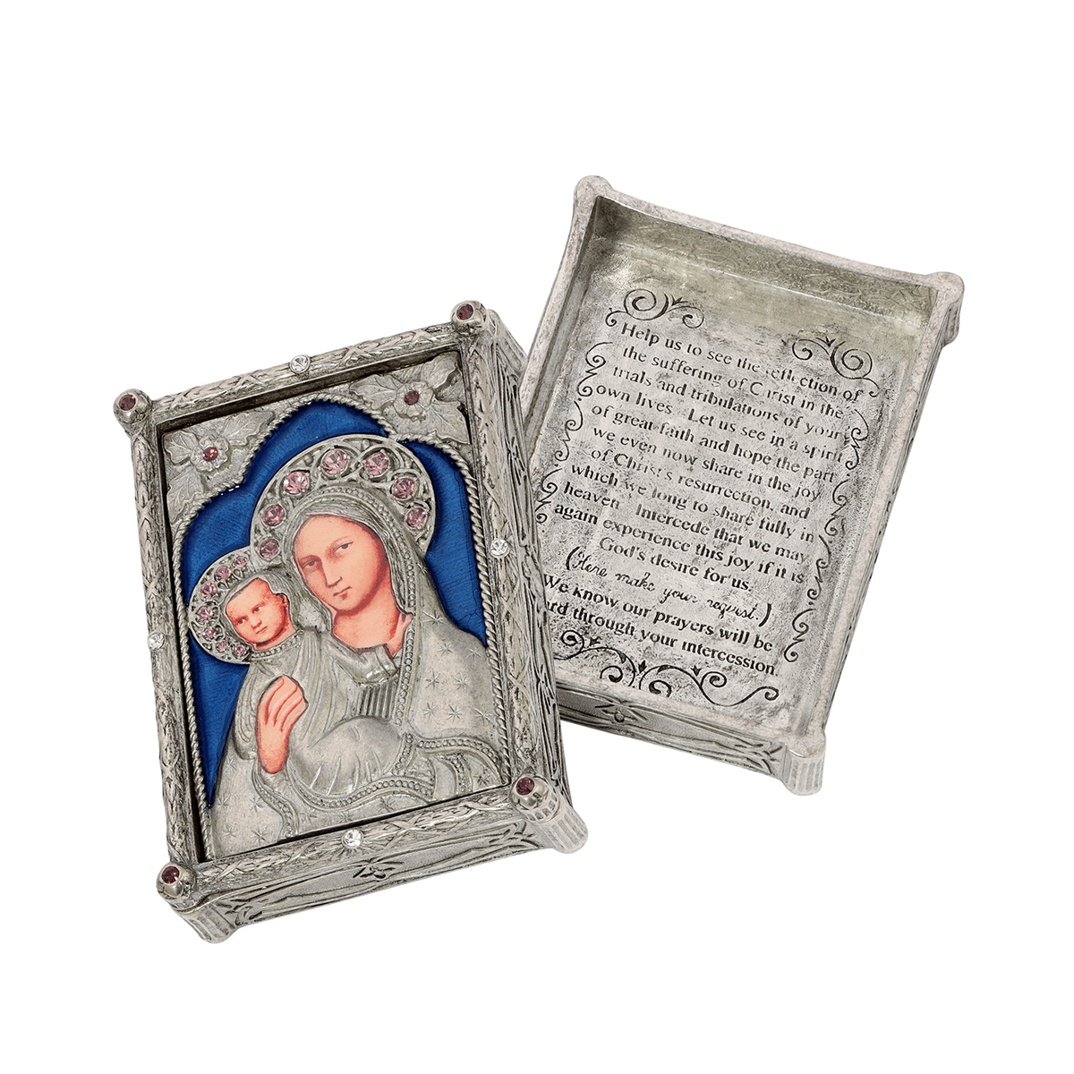 Click here for Symbols of Faith Pewter Blue Mary & Child Rosary B... prices