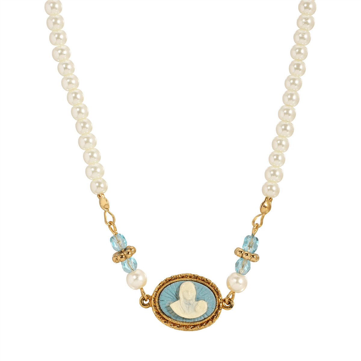Click here for Symbols of Faith Faux Pearl Mary & Child Cameo Bea... prices