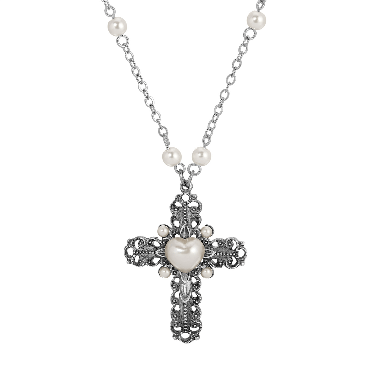 Click here for Symbols of Faith Silve-Tone Cross Heart Faux Pearl... prices