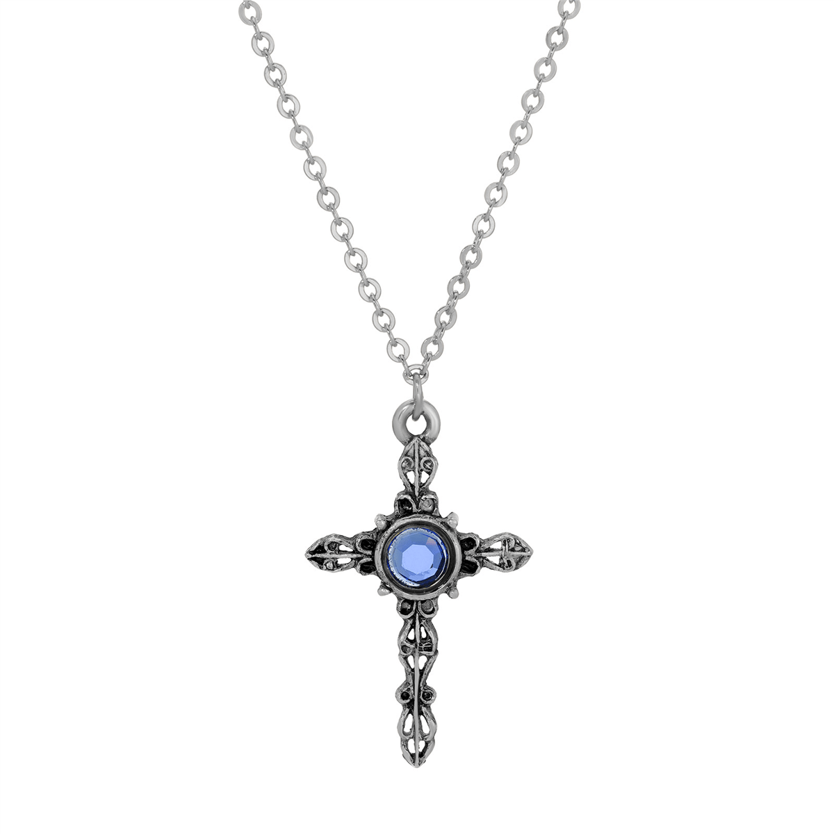 Click here for Symbols of Faith Silver-Tone Cross Crystal Necklac... prices