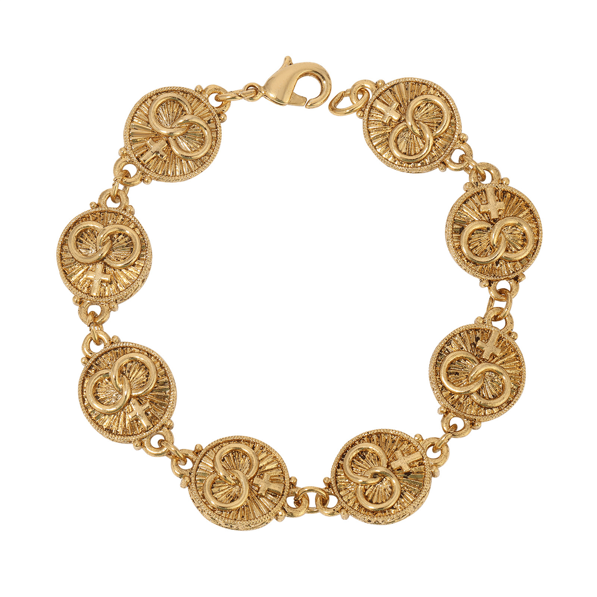 Click here for Symbols of Faith Gold Tone Two Rings & Cross Medal... prices