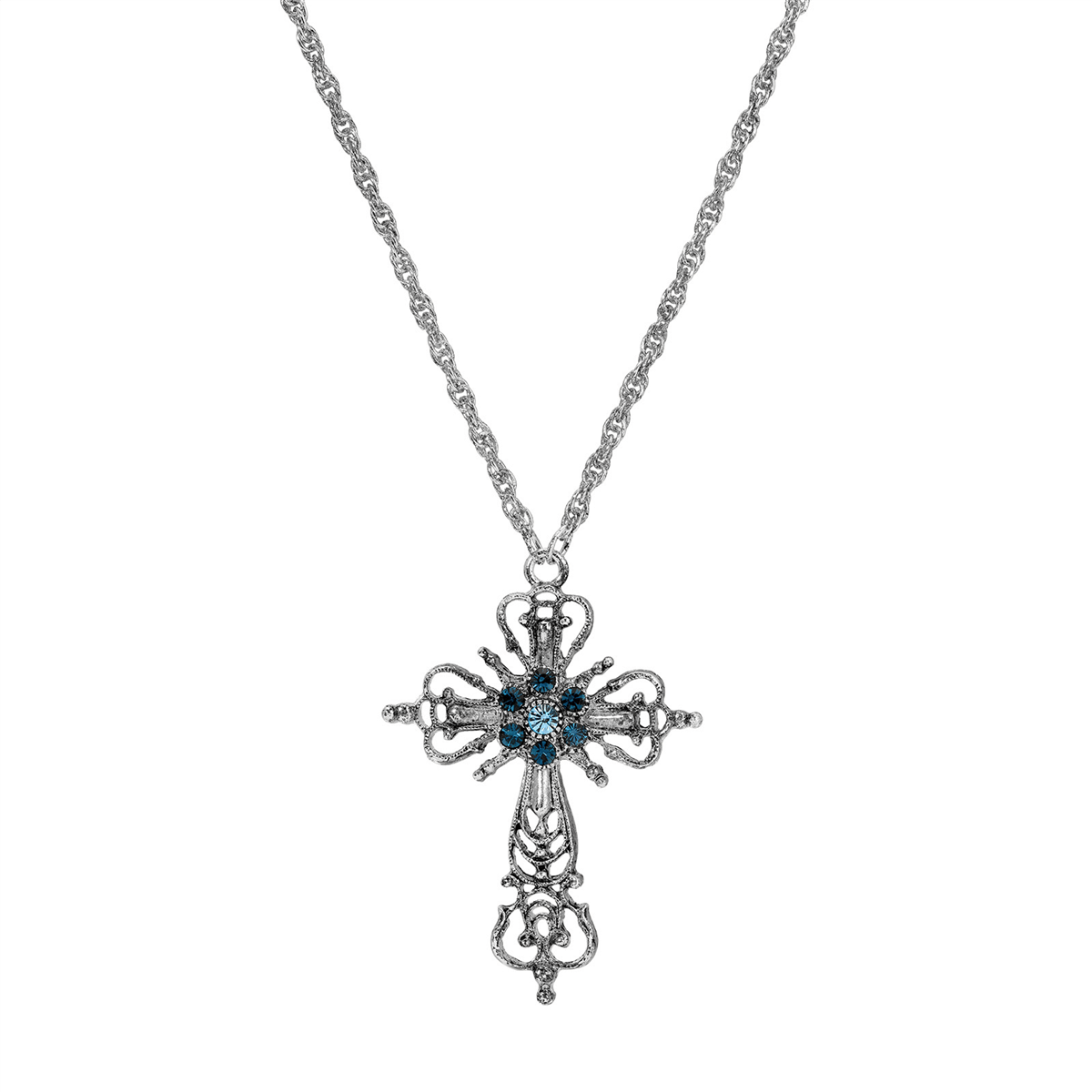 Click here for Symbols of Faith Silver-Tone Cross With Blue Cryst... prices