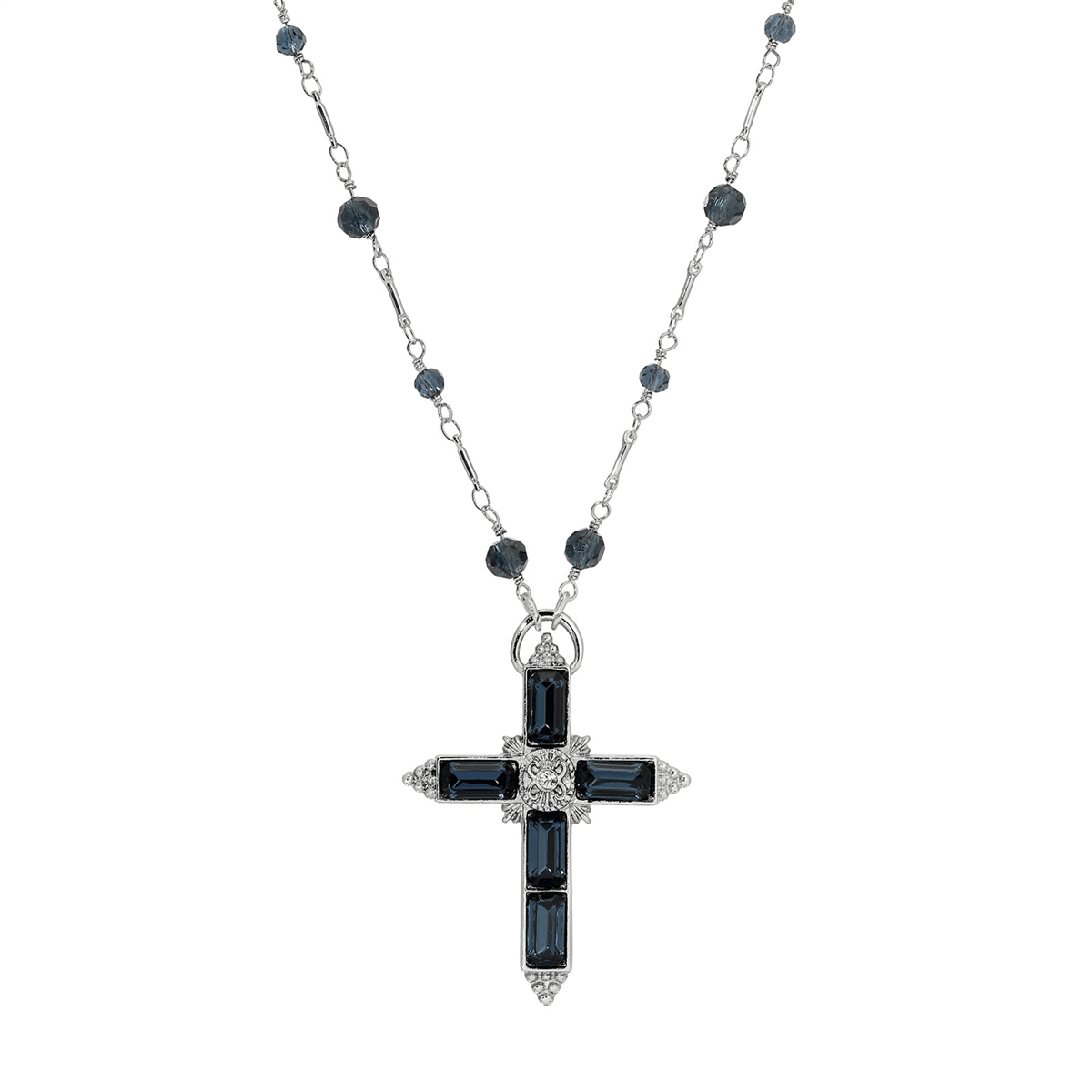 Click here for Symbols of Faith Baguette Stone Cross Beaded Neckl... prices