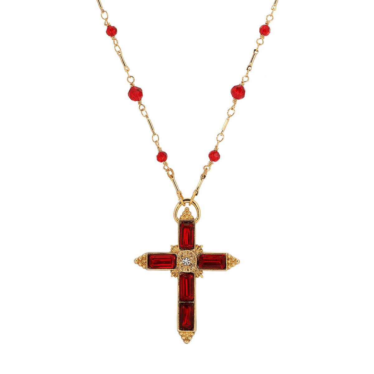 Click here for Symbols of Faith Baguette Stone Cross Beaded Neckl... prices