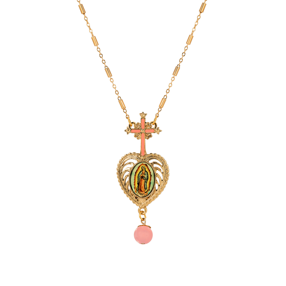Click here for Symbols of Faith Gold-Tone Cross Pink Heart Guadal... prices
